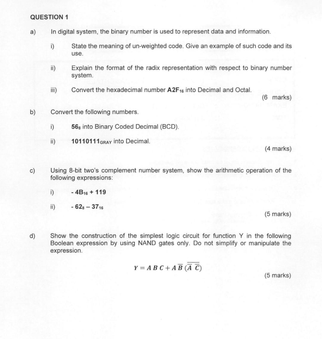 Solved QUESTION 1 A In Digital System The Binary Number Is Chegg Solved QUESTION 1 A In Digital System The Binary Number Is Chegg