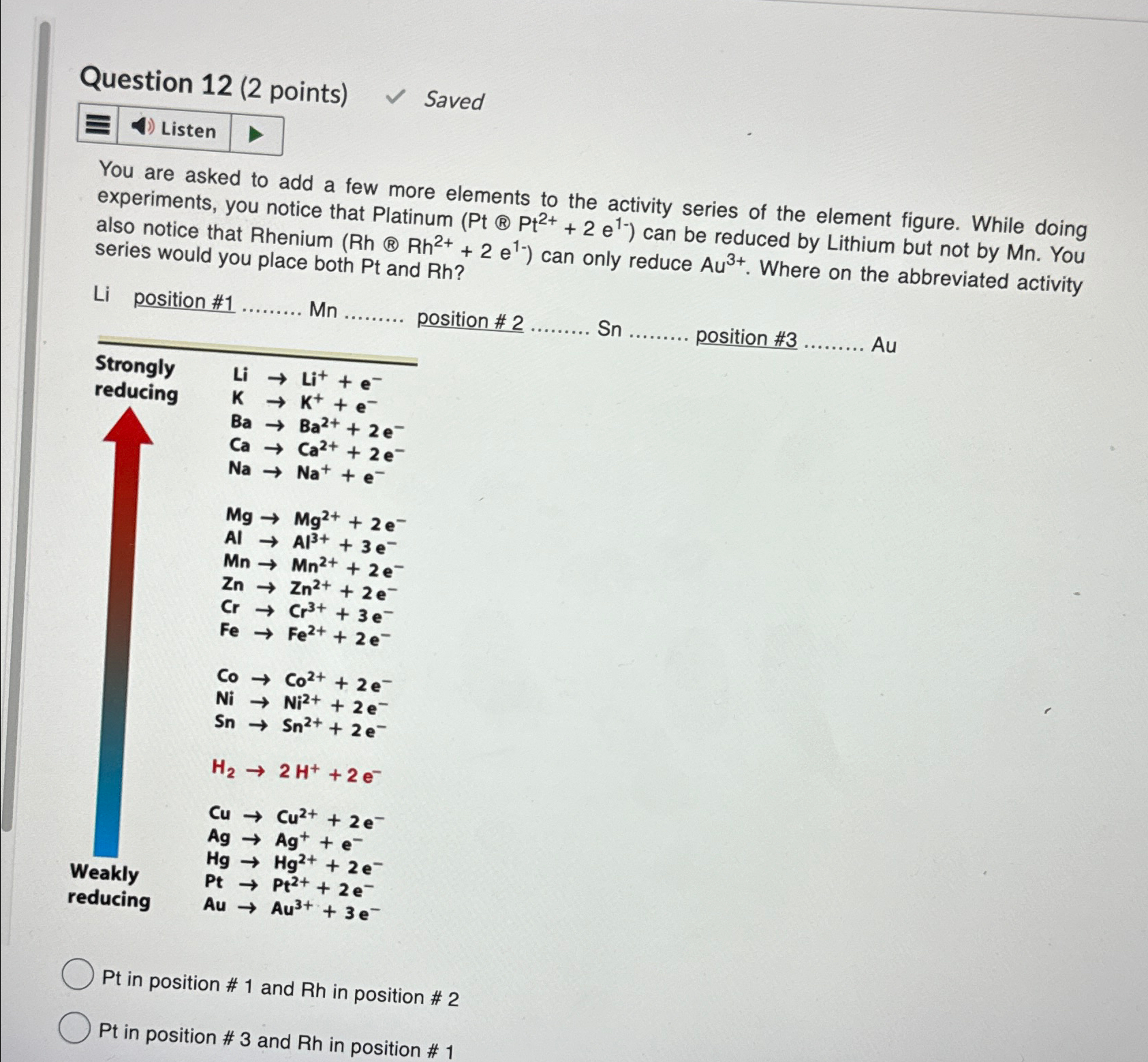 Solved Question 12 (2 ﻿points) ﻿SavedListenYou are asked to | Chegg.com
