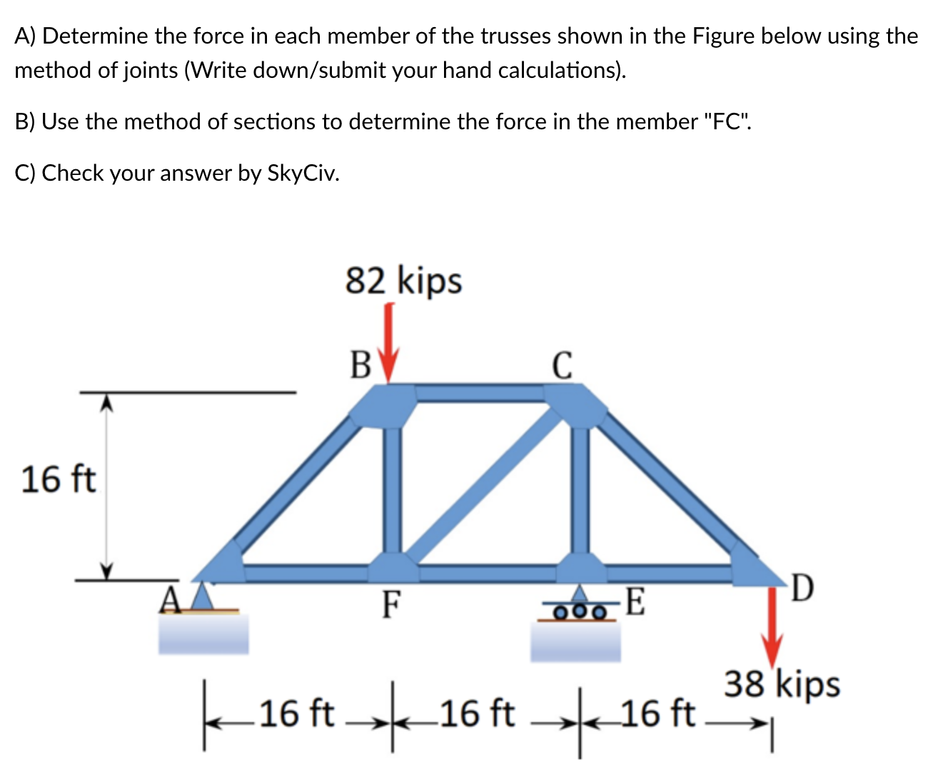 Solved A) ﻿Determine the force in each member of the trusses | Chegg.com