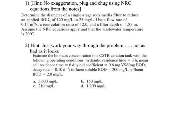 Solved 1) [Hint: No exaggeration, plug and chug using NRC | Chegg.com