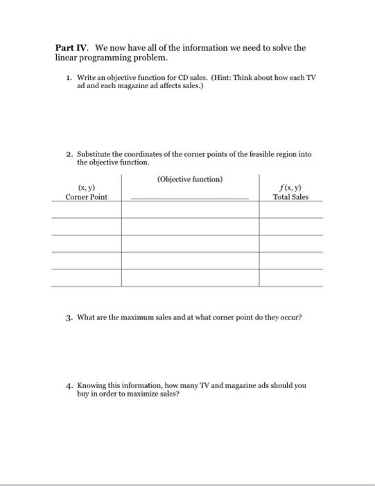 Solved Math 1060 LINEAR PROGRAMMING PROJECT Part I. You are | Chegg.com