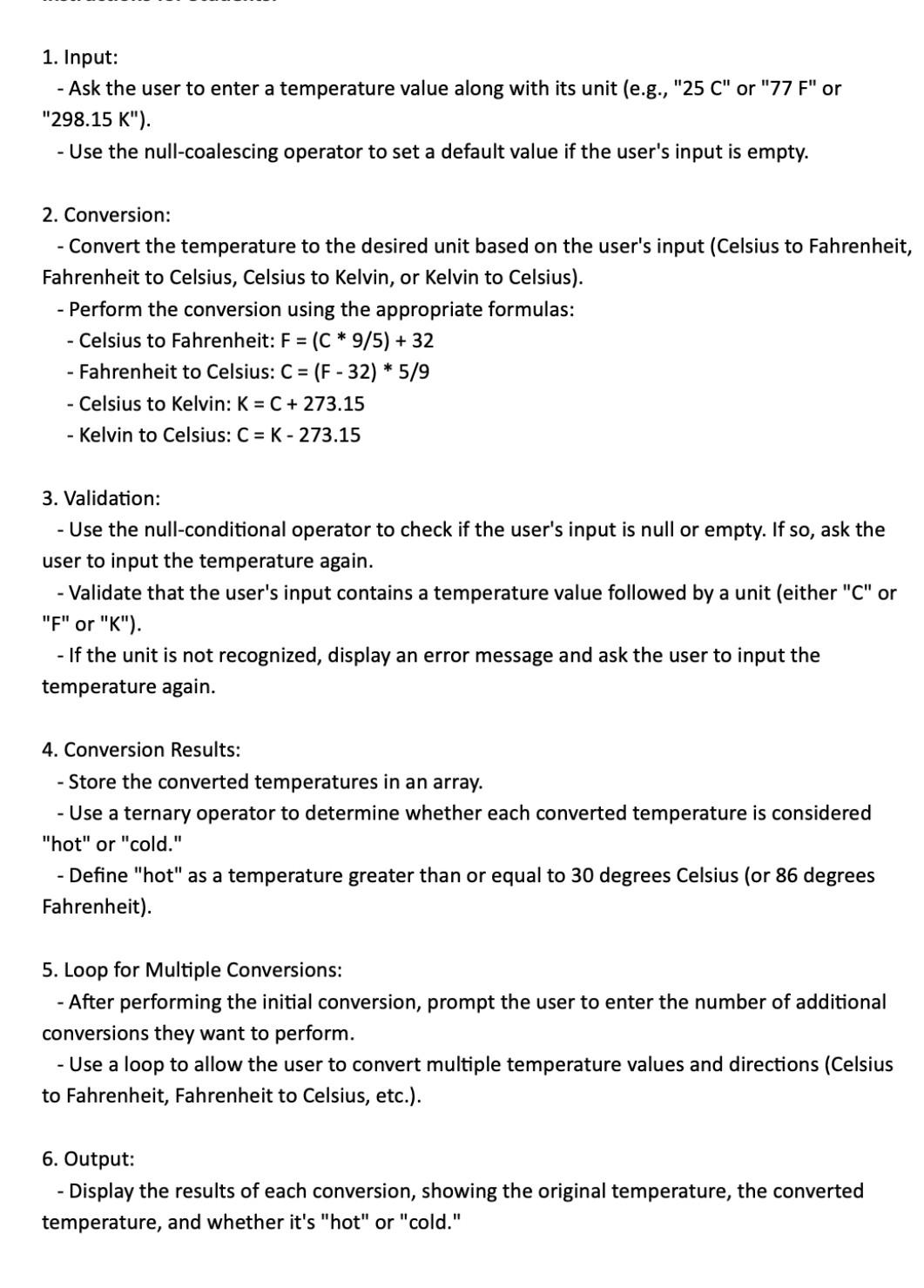 Temperature Converter You are assigned to write a C\# | Chegg.com
