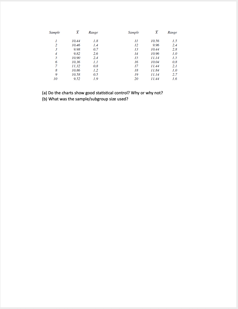 Solved solve homework assignment for Statistical Quality | Chegg.com