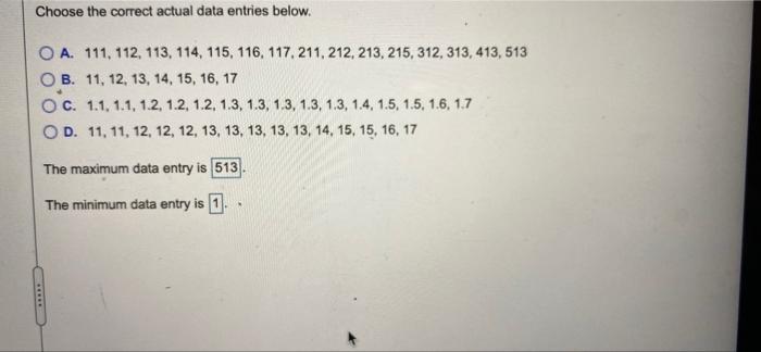 Solved Use the dot plot to list the actual data entries. | Chegg.com