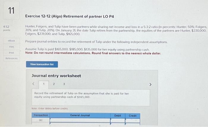 Solved Exercise 12-12 (Algo) Retirement of partner LO P4 | Chegg.com