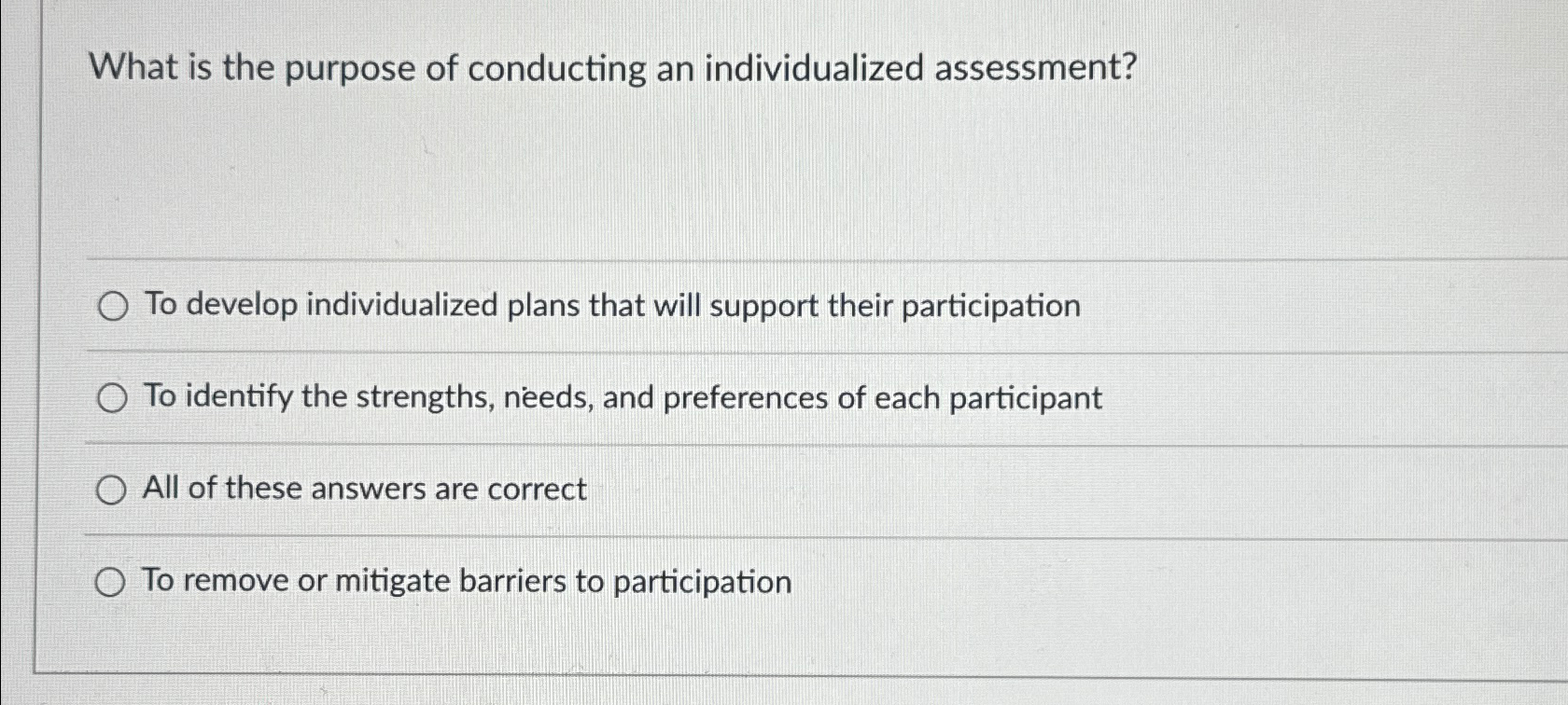 Solved What is the purpose of conducting an individualized | Chegg.com