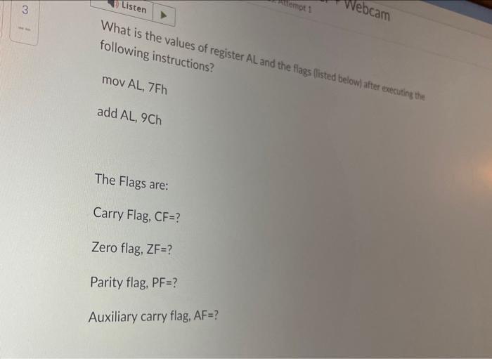 Solved What is the values of register AL and the flags | Chegg.com