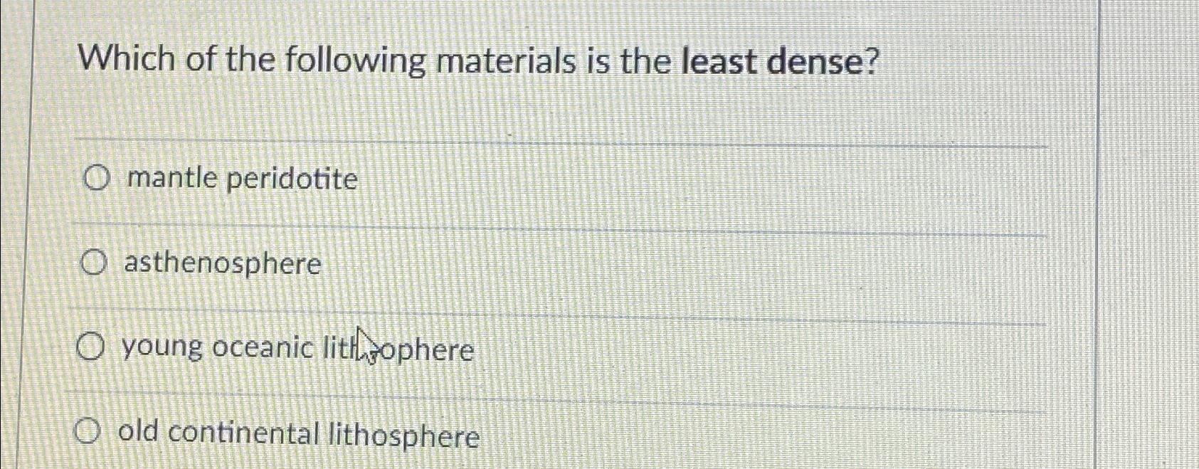 Solved Which of the following materials is the least | Chegg.com