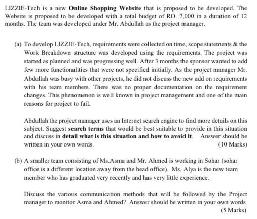 Solved LIZZIE-Tech is a new Online Shopping Website that is | Chegg.com