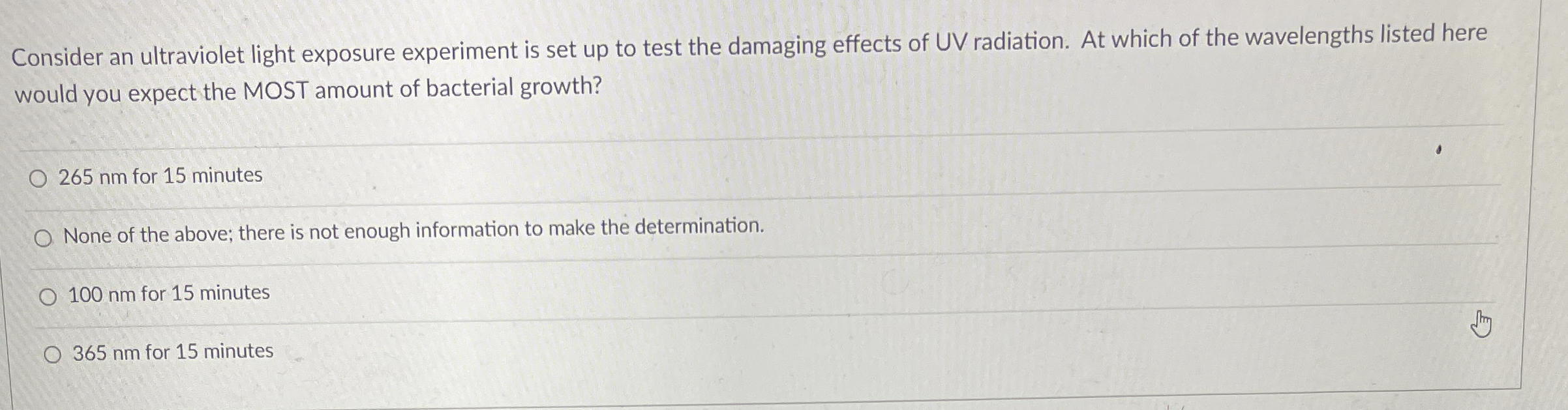 Solved Consider an ultraviolet light exposure experiment is | Chegg.com