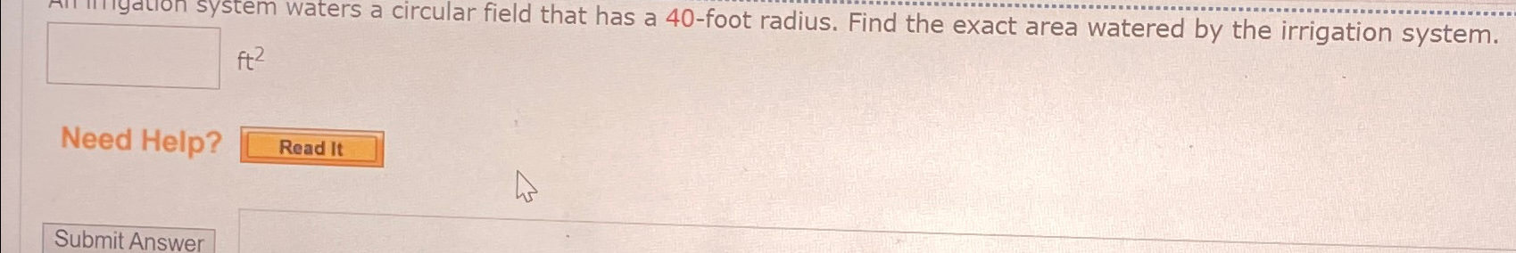 Solved stem waters a circular field that has a 40 -foot | Chegg.com