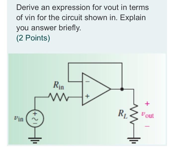 Solved Derive an expression for vout in terms of vin for the | Chegg.com