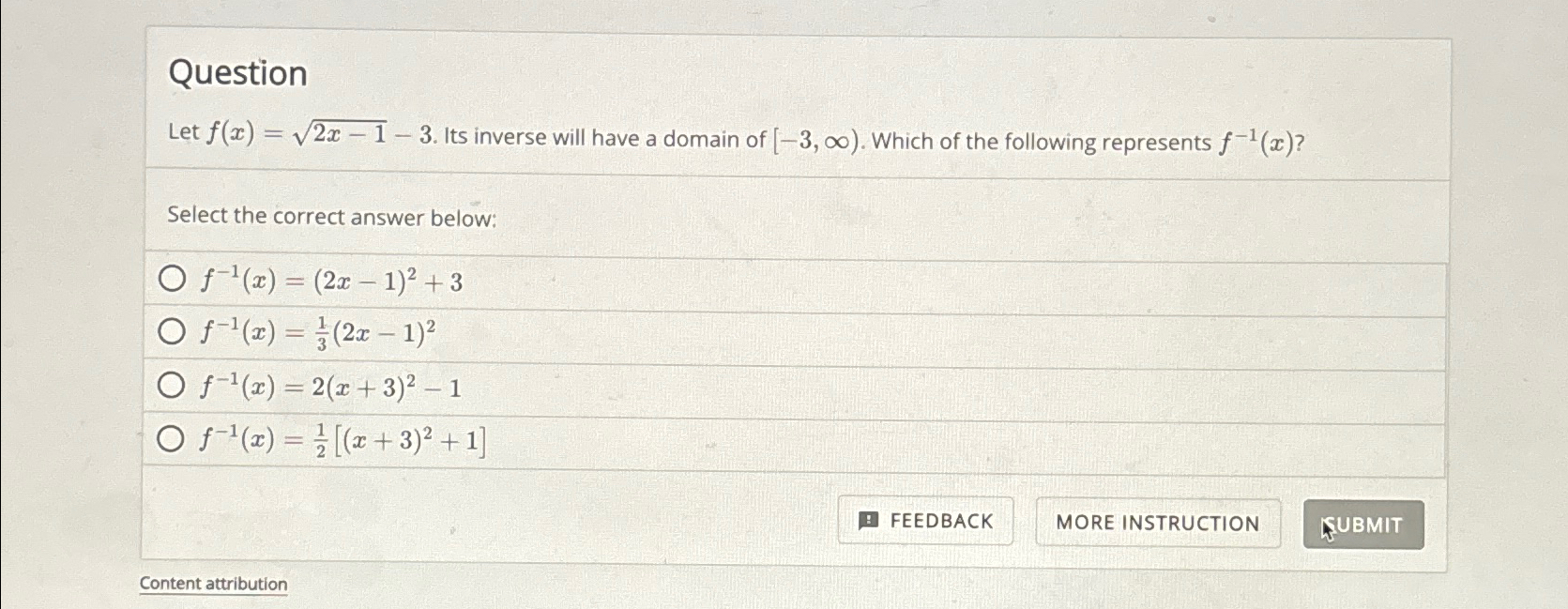 Solved QuestionLet f(x)=2x-12-3. ﻿Its inverse will have a | Chegg.com