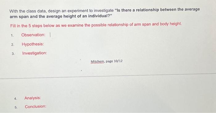 "is there a relationship between the average arm span | Chegg.com