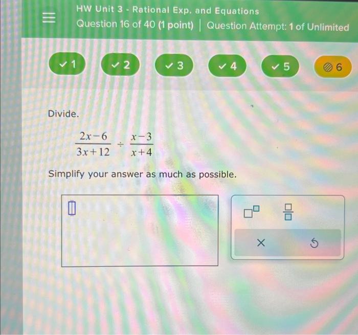 Solved HW Unit 3 - Rational Exp, and Equations Question 16 | Chegg.com