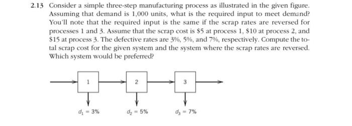 Solved 13 Consider a simple three-step manufacturing process | Chegg.com