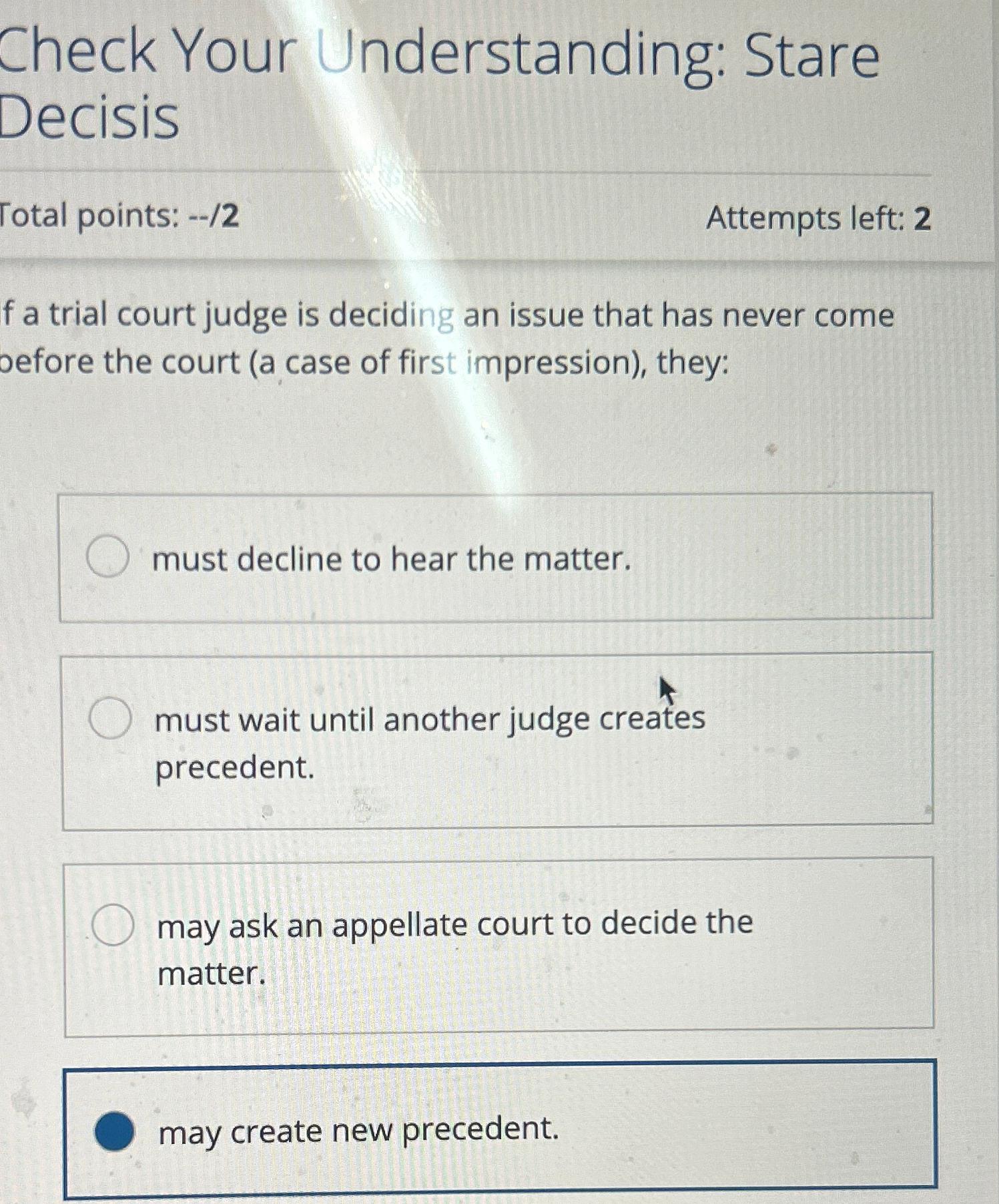 Solved Check Your Understanding: StareDecisisTotal points: | Chegg.com