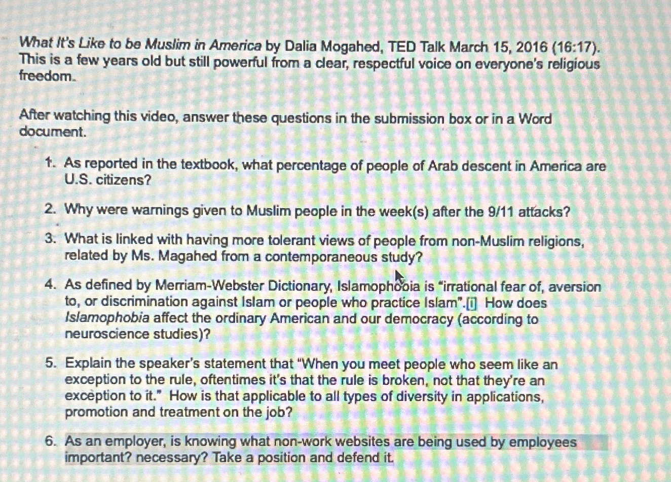 Solved What It's Like to be Muslim in America by Dalia | Chegg.com