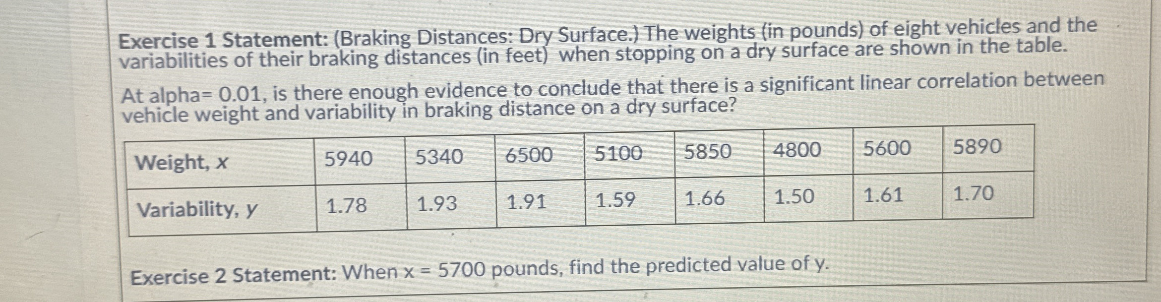 Solved Exercise 1 ﻿Statement: (Braking Distances: Dry | Chegg.com
