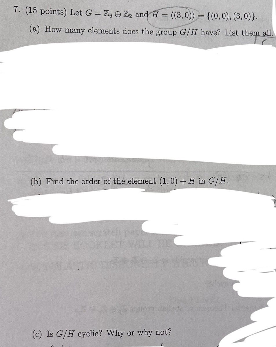 Solved (15 ﻿points) ﻿Let G=Z6o+Z2 ﻿and | Chegg.com