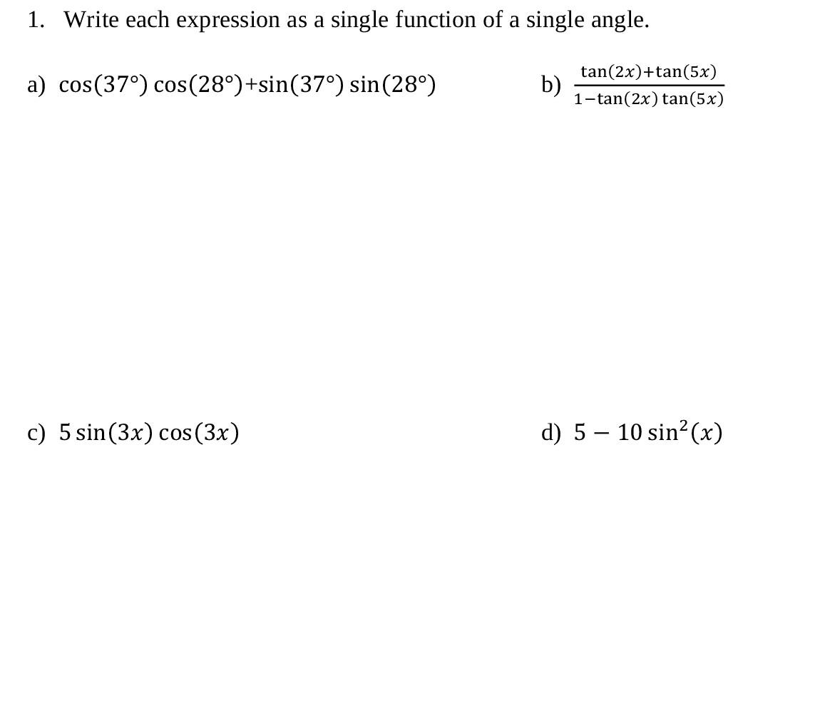 Solved 1. Write each expression as a single function of a | Chegg.com