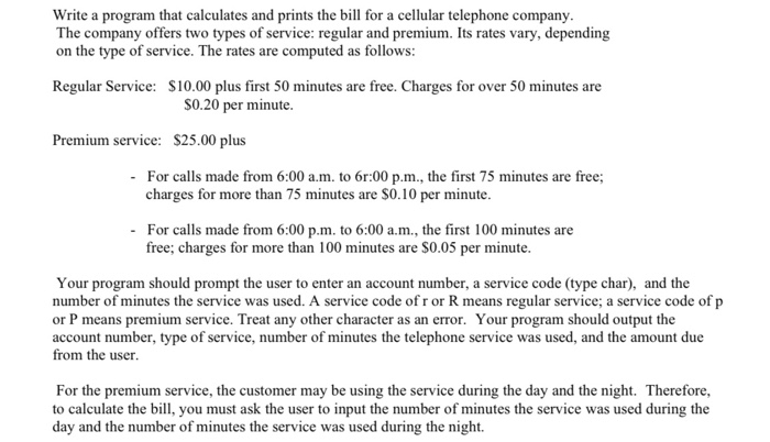 Solved Write A Program That Calculates And Prints The Bill