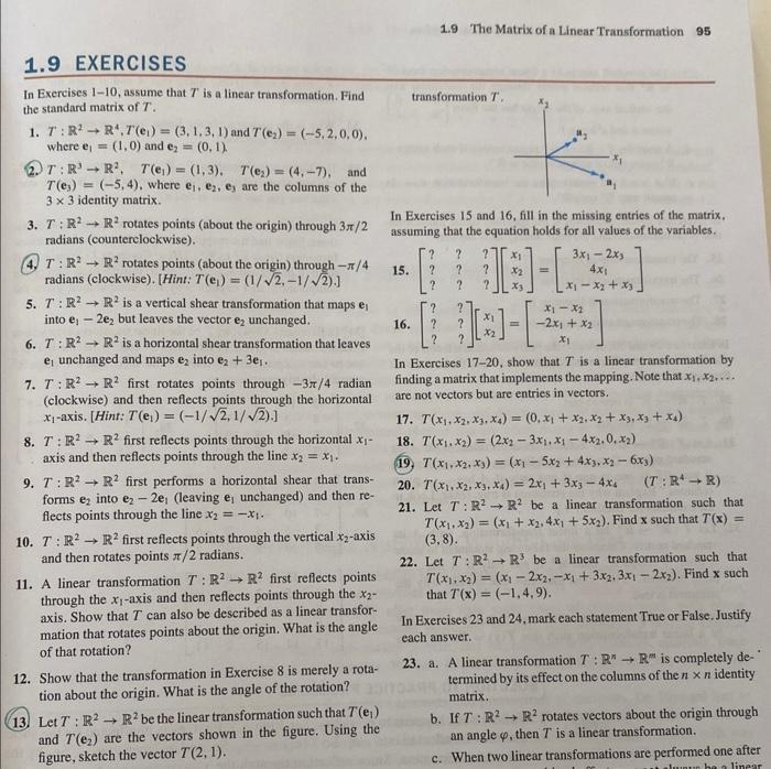 Solved 1 9 The Matrix Of A Linear Transformation 95 1 9