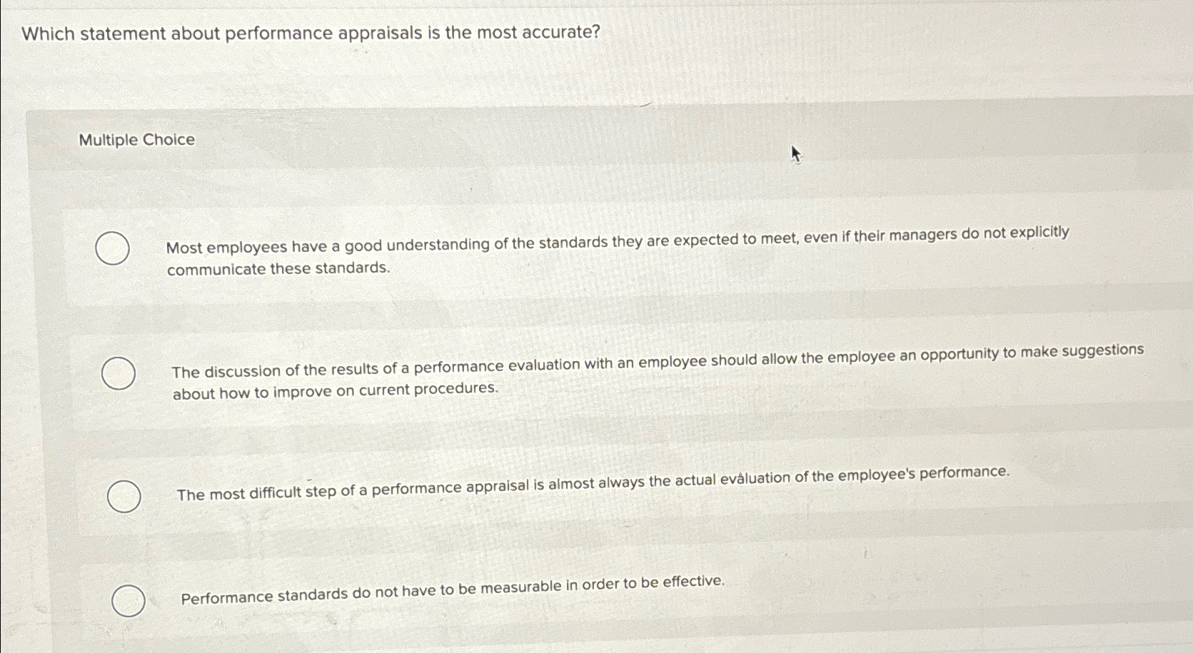Solved Which statement about performance appraisals is the | Chegg.com