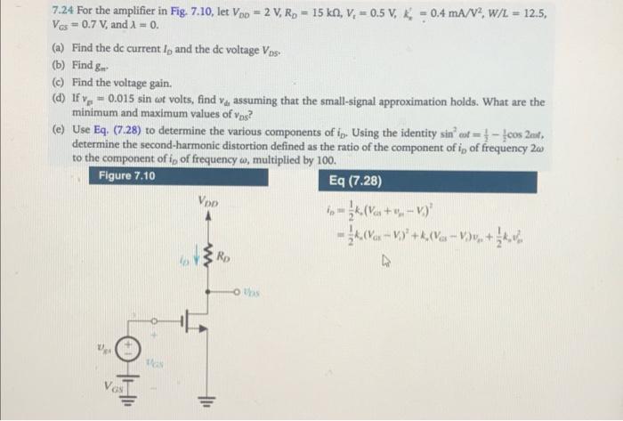 Solved 3. Problem 7.24 (3 pt) 7.24 For the amplifier in Fig. | Chegg.com