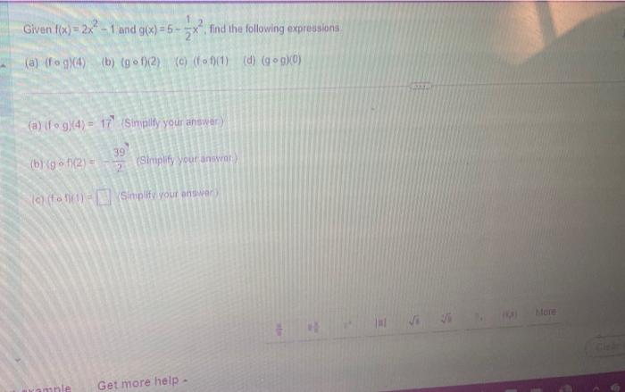 Solved Given f(x)=2x2−1 and g(x)=5−21x2, find the following | Chegg.com