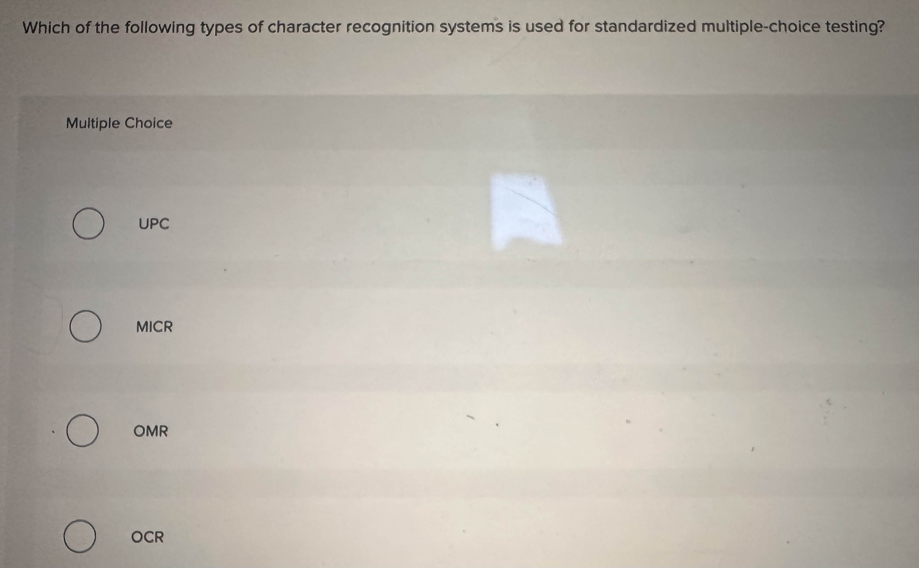 Solved Which of the following types of character recognition | Chegg.com