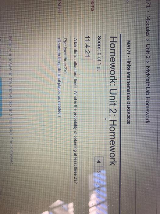 Solved 171 Modules > Unit 2 > MyMathLab Homework MA171 - | Chegg.com
