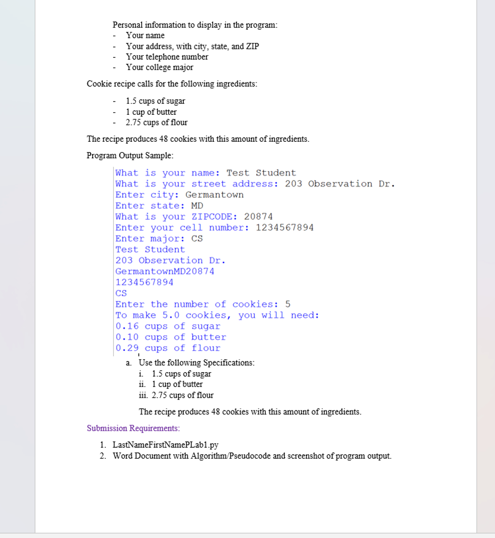 Solved Personal information to display in the program:Your | Chegg.com