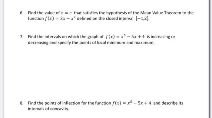Solved 6. Find the value of x = c that satisfies the | Chegg.com