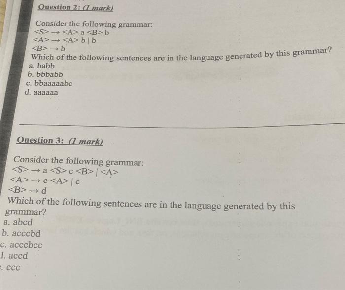 Solved Consider the following grammar: | Chegg.com