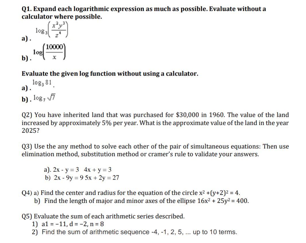 Solved Q1. ﻿Expand each logarithmic expression as much as | Chegg.com