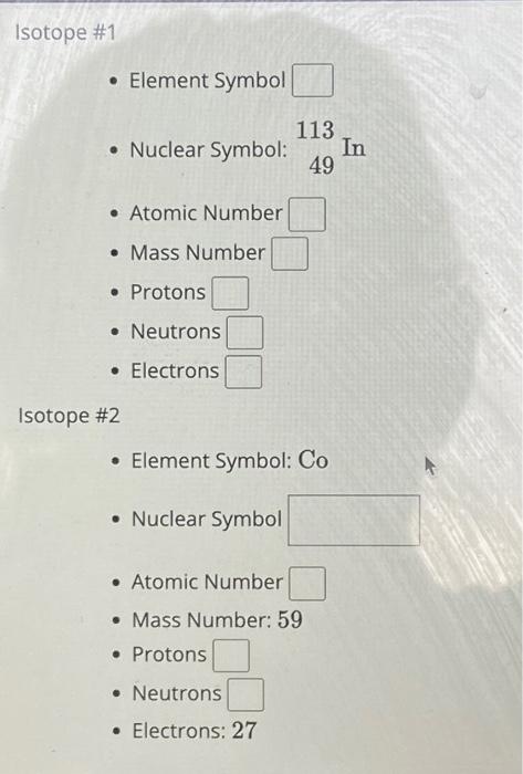 Solved Isotope \#1 - Element Symbol - Nuclear Symbol: 49113 | Chegg.com