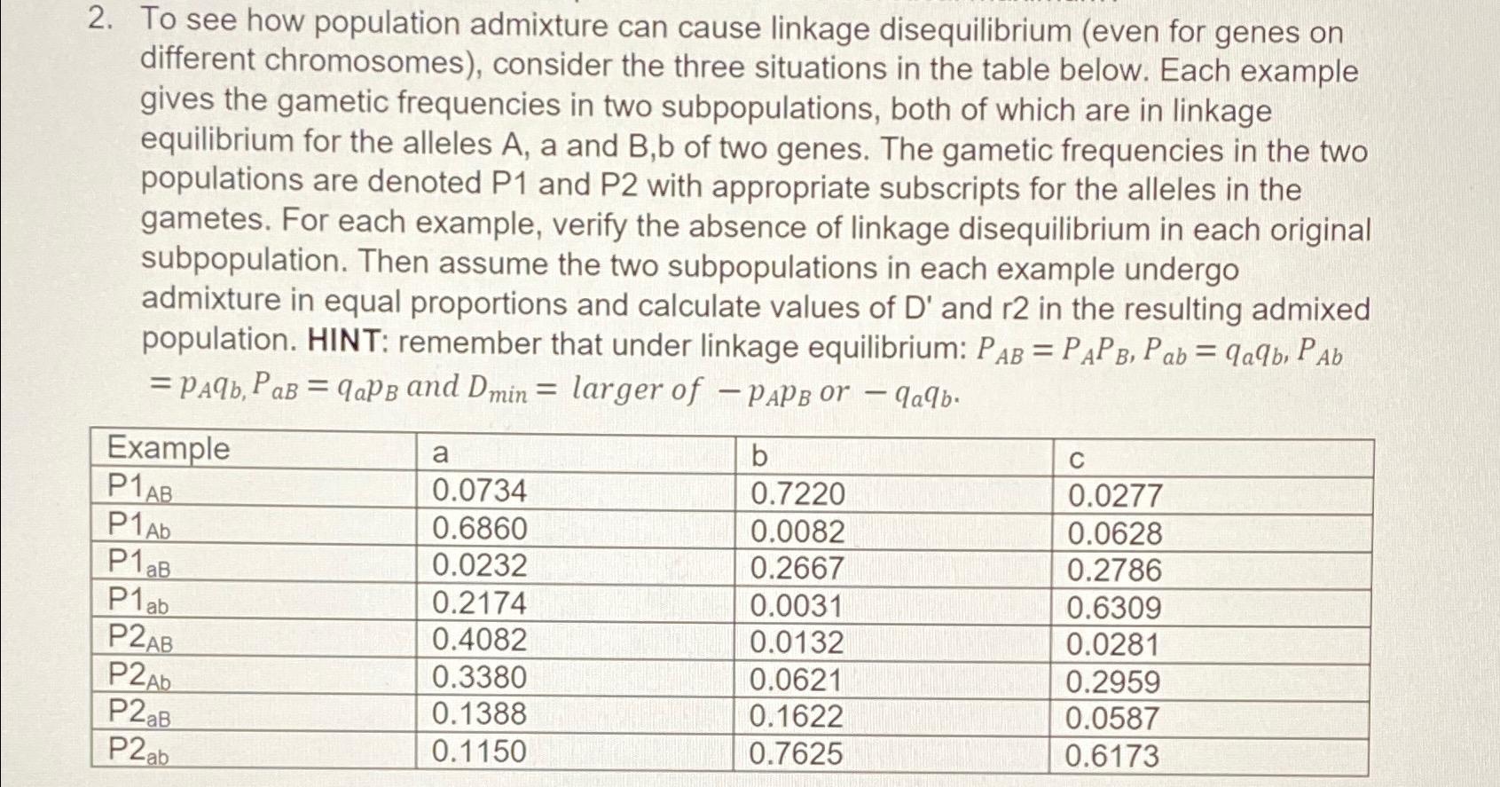 Solved To see how population admixture can cause linkage | Chegg.com