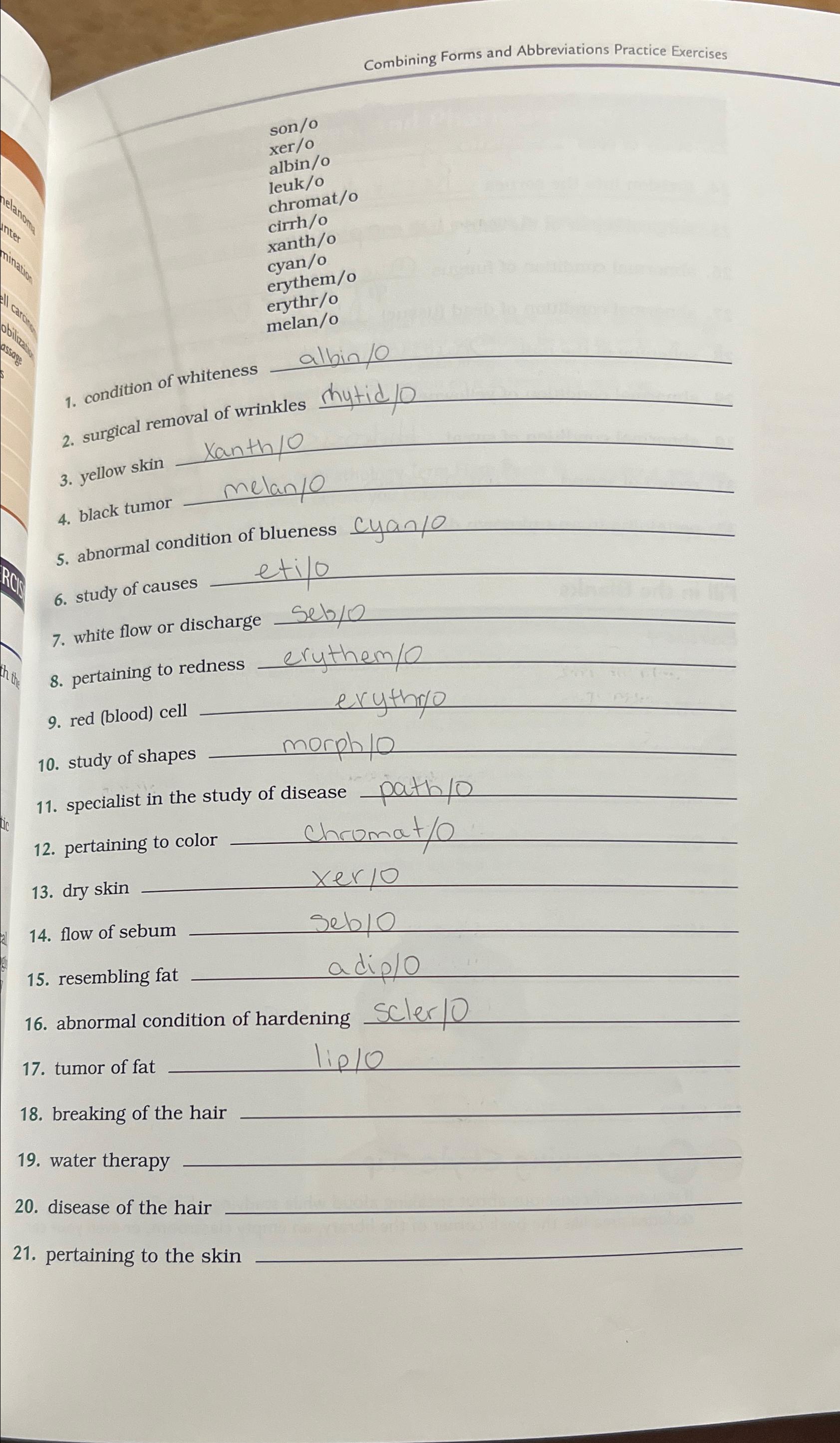 Solved Combining Forms and Abbreviations Practice | Chegg.com