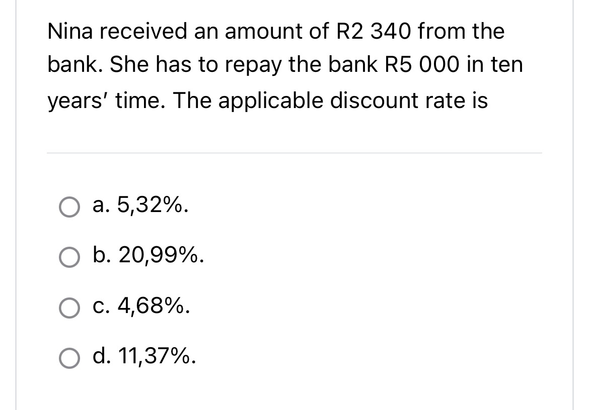High Quality SOLUTION Nina received an amount of R2 340 ﻿from the bank. She | Chegg.com