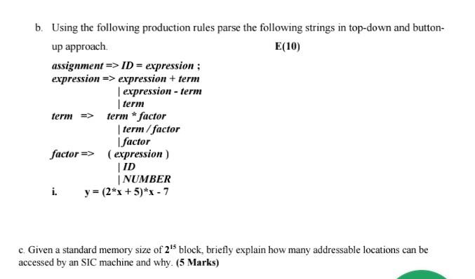 Solved b. Using the following production rules parse the | Chegg.com