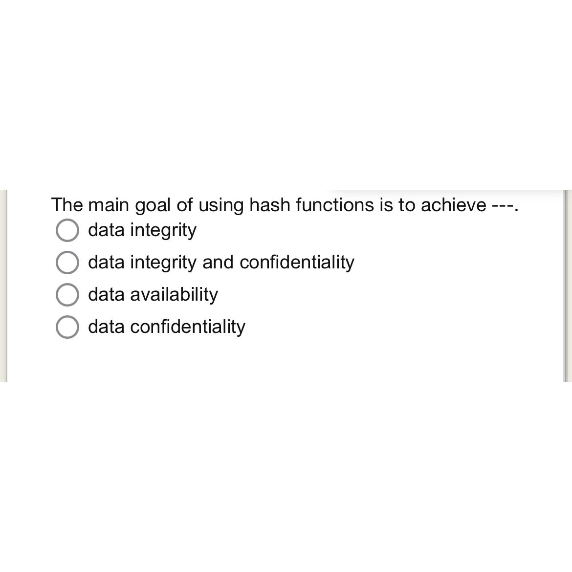 Solved The main goal of using hash functions is to achieve | Chegg.com