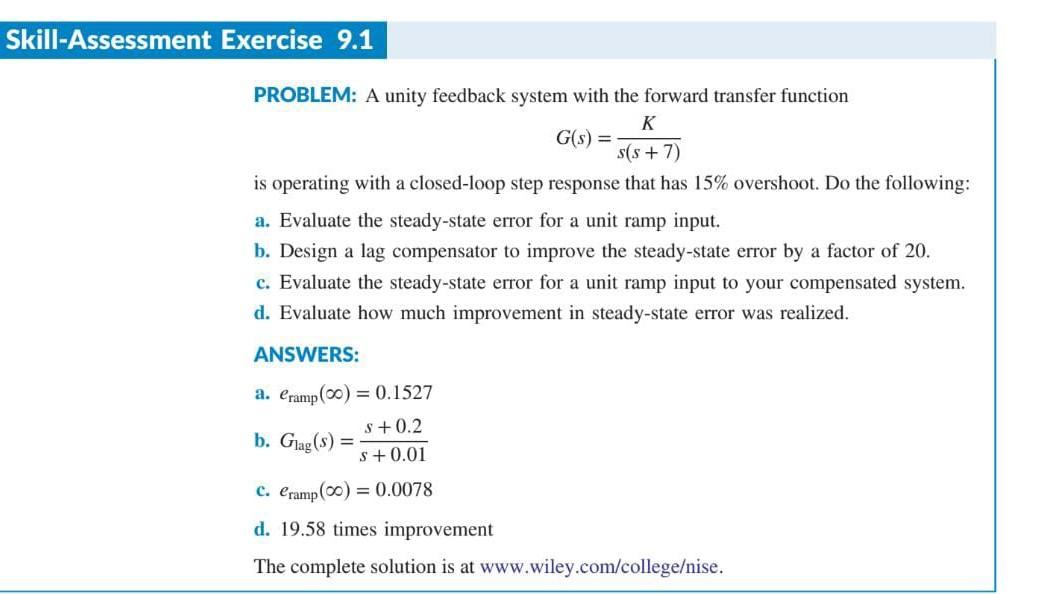 Solved Skill-Assessment Exercise 9.1 PROBLEM: A unity | Chegg.com