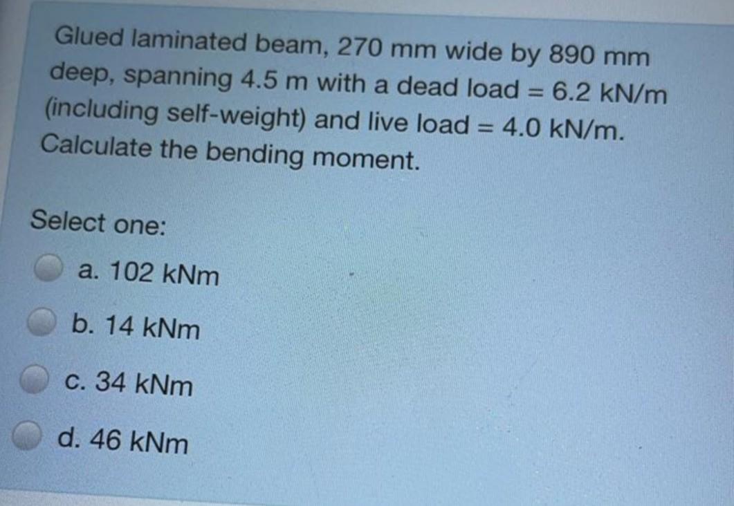 Solved Glued laminated beam, 270 mm wide by 890 mm deep, | Chegg.com