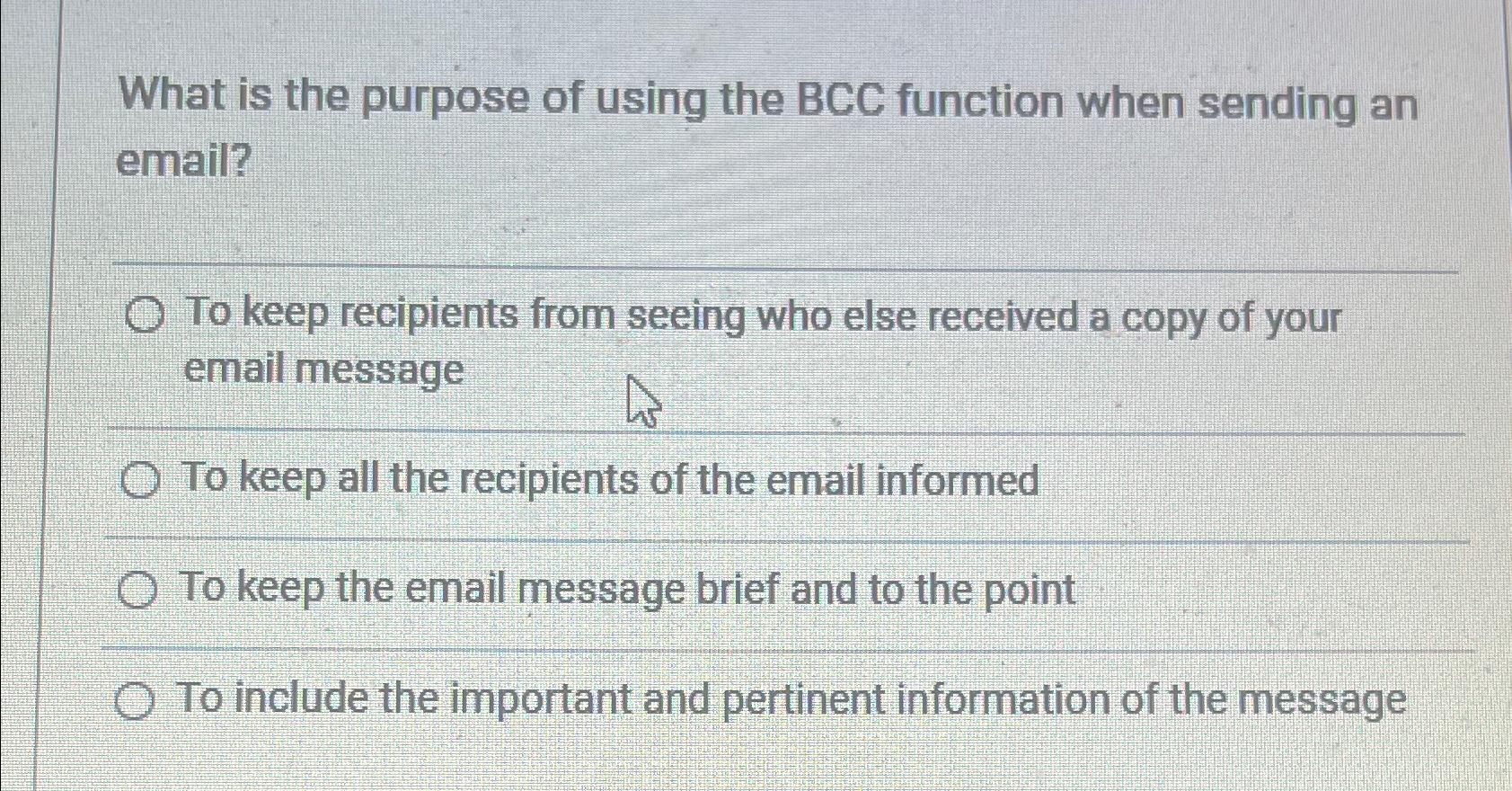 Solved What is the purpose of using the BCC function when | Chegg.com