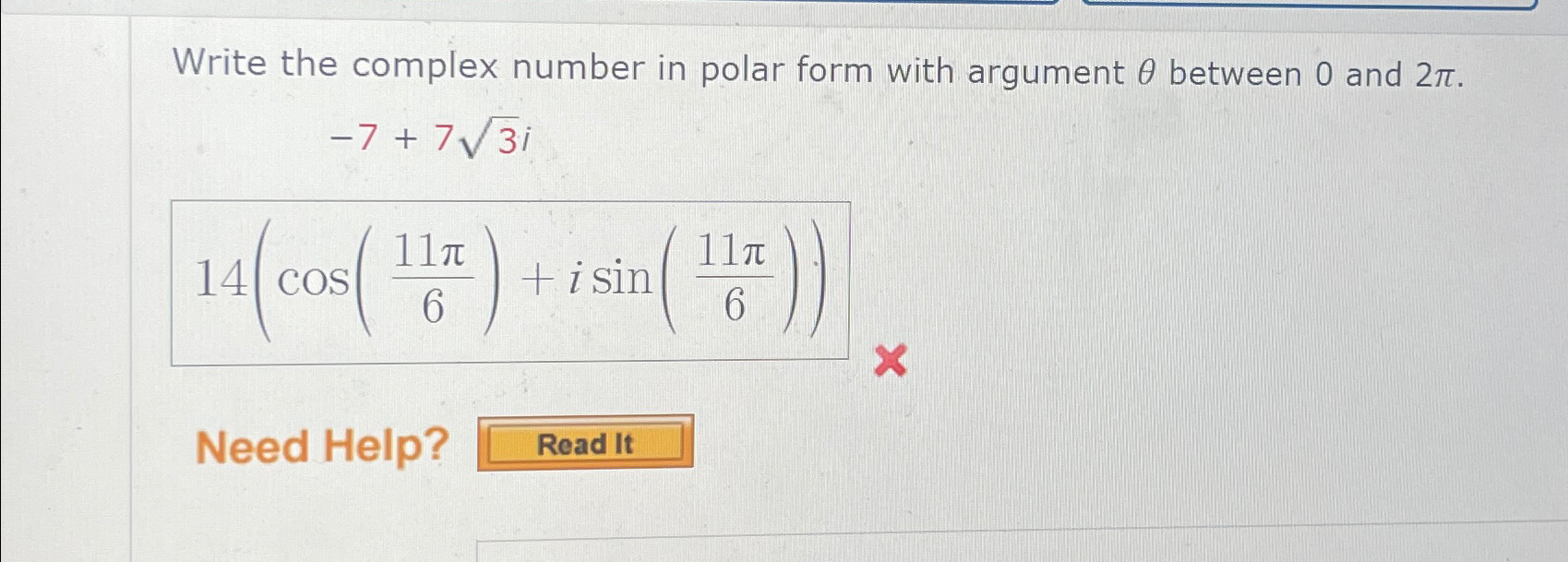 Solved Write the complex number in polar form with argument | Chegg.com