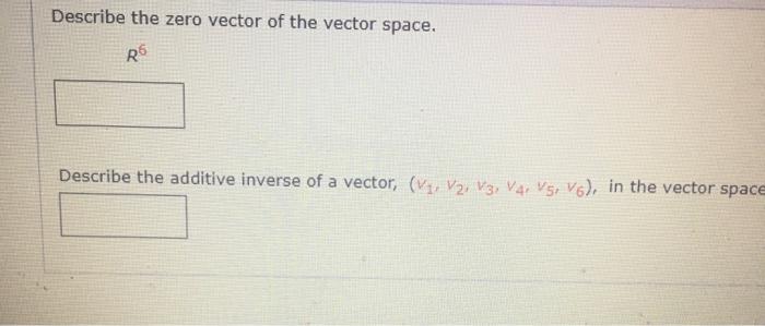 Solved Describe the zero vector of the vector space. R6 | Chegg.com