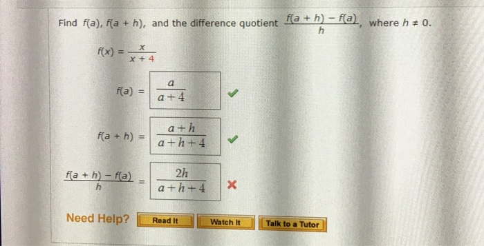 Solved fla + h)-fa Find f(a), f(a+h), and the difference | Chegg.com