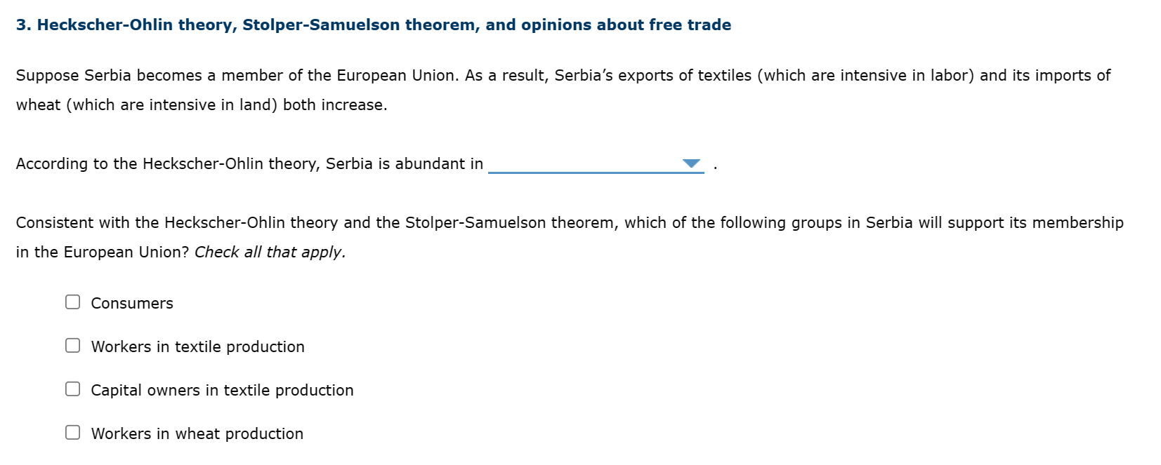 Solved Heckscher-Ohlin theory, Stolper-Samuelson theorem, | Chegg.com