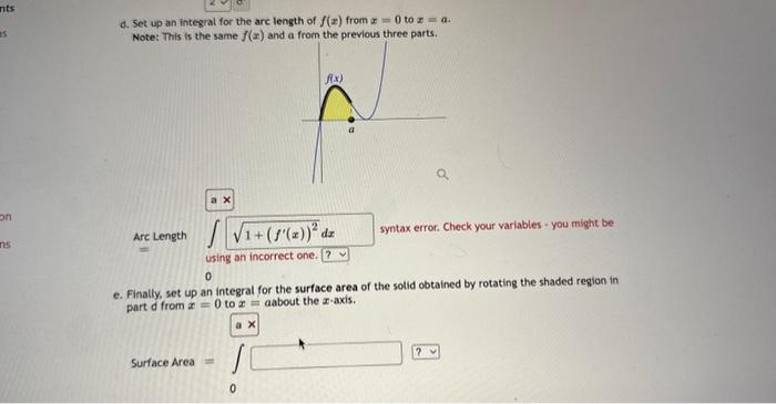 Solved D Set Up An Integral For The Are Length Of F X From